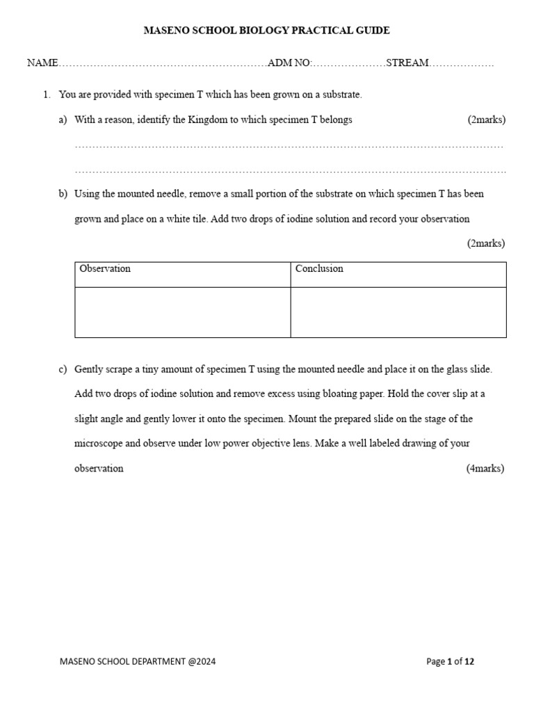 Maseno School Practical Guide-1 | PDF | Biology