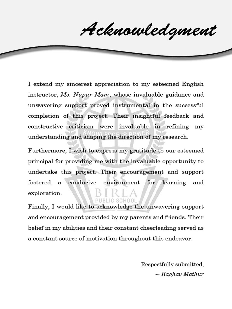 English Project Acknowledgment and Certification | PDF