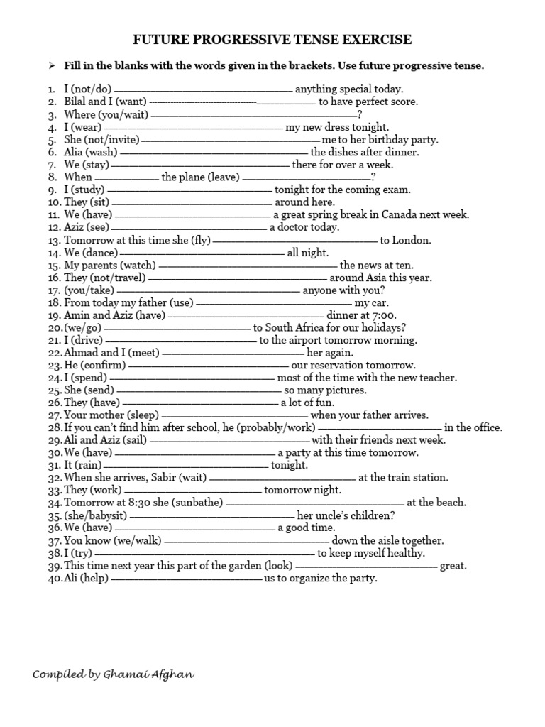 Future Progressive Tense Worksheet | PDF