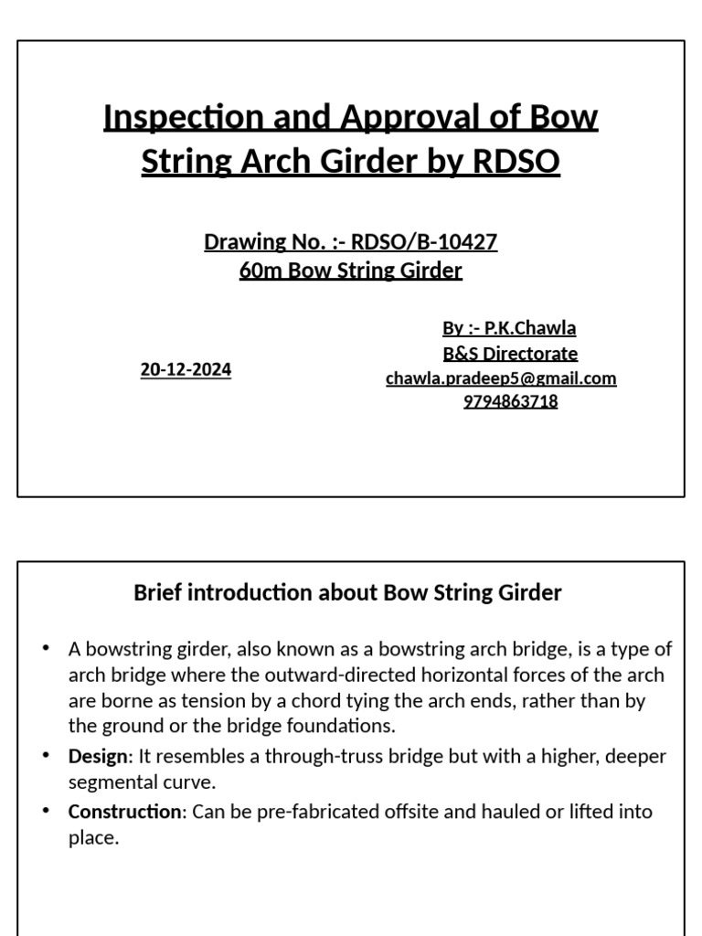 Inspection and Approval of Bow String Arch Girder by RDSO | PDF ...