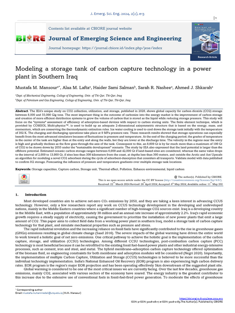 Modeling A Storage Tank of Carbon Capture Technolo | PDF | Carbon ...