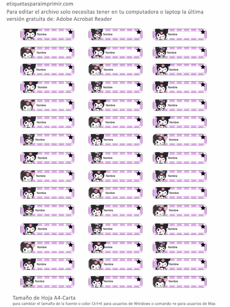 Etiquetas para Lapices Kuromi para Imprimir | PDF