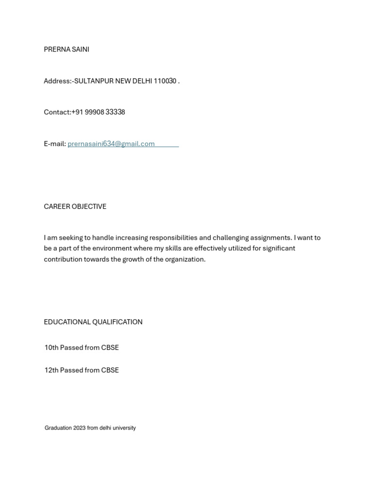 Prerna Saini's Professional Resume | PDF