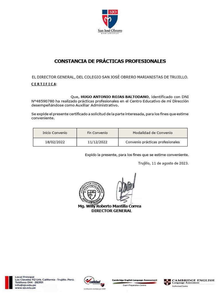 Constancia de Practicas Profesionales | PDF