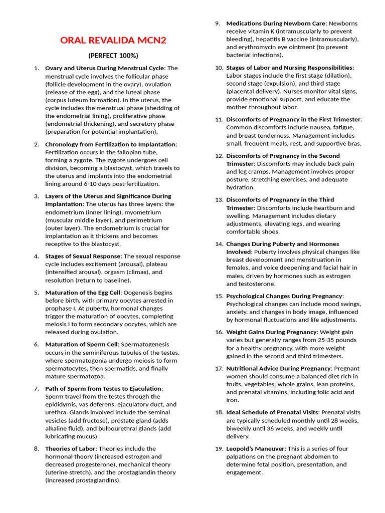 Oral Revalida Mcn2 - J.P.B | PDF | Menstrual Cycle | Pregnancy