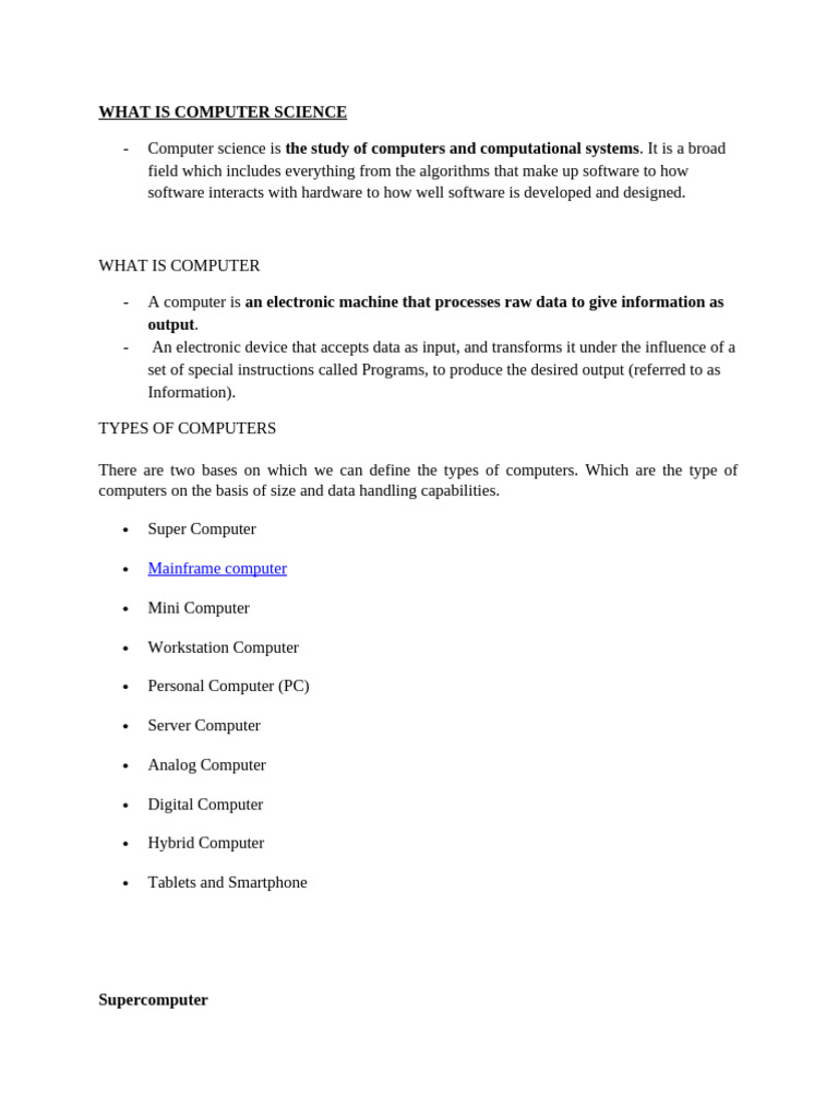 WHAT IS COMPUTER SCIENCE | PDF | Personal Computers | Supercomputer