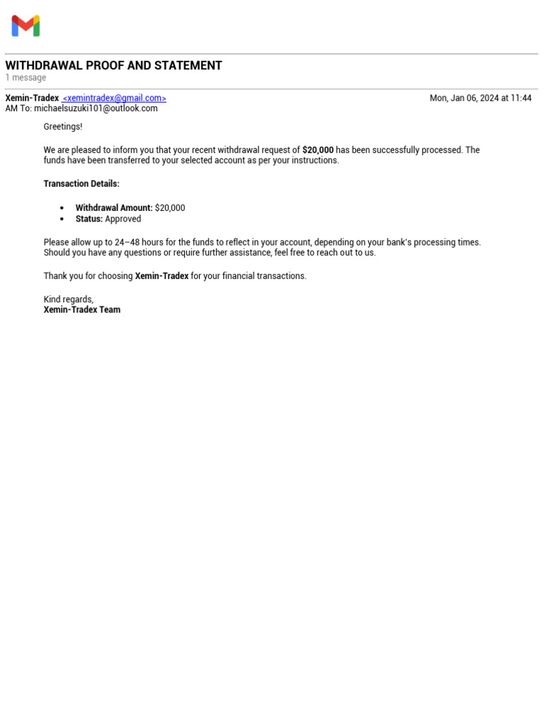 Successful $20,000 Withdrawal Confirmation | PDF