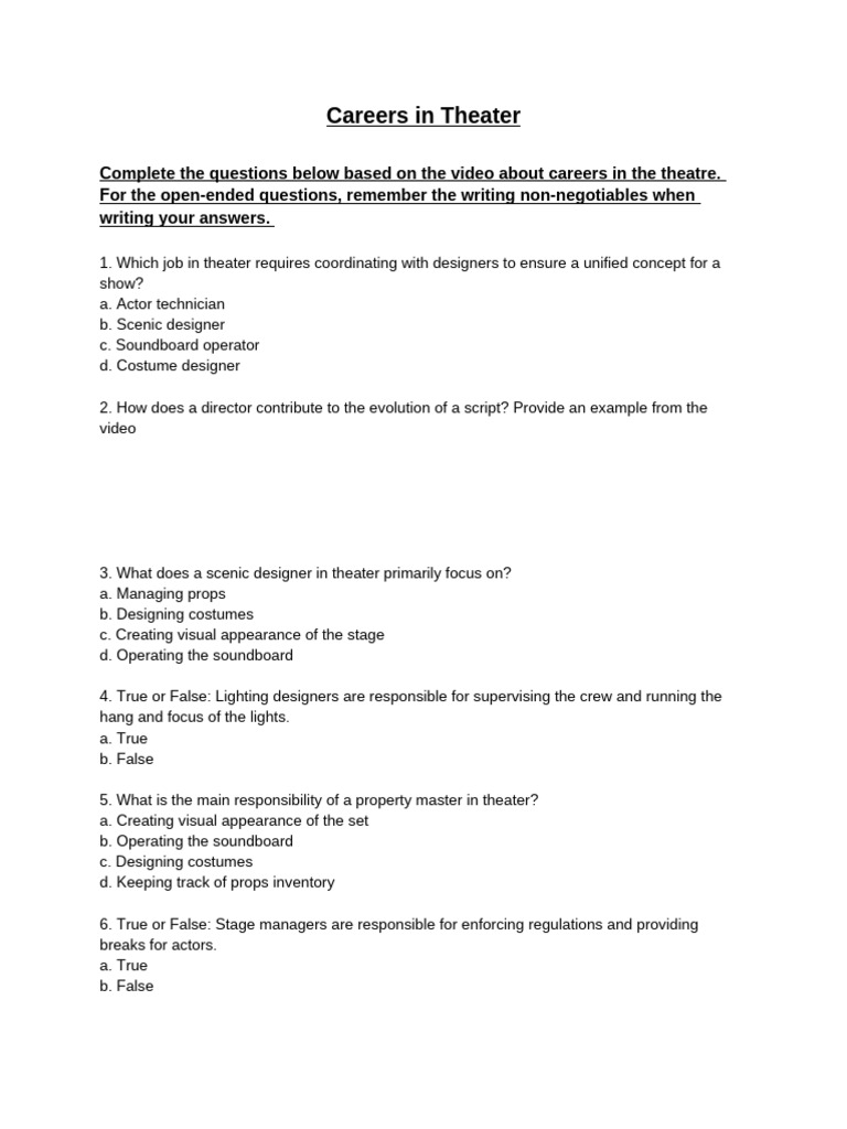 Careers in Theatre - STUDENT | PDF