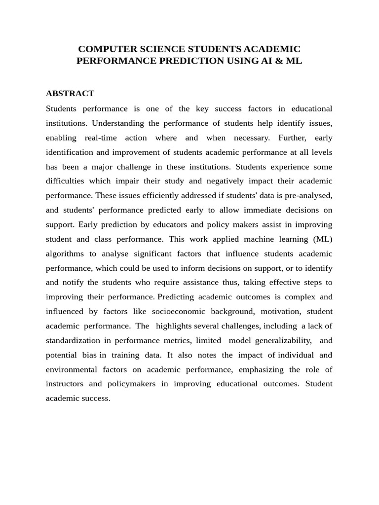 Computer Science Students Academic Performance Prediction Using Ai | PDF | Machine Learning ...