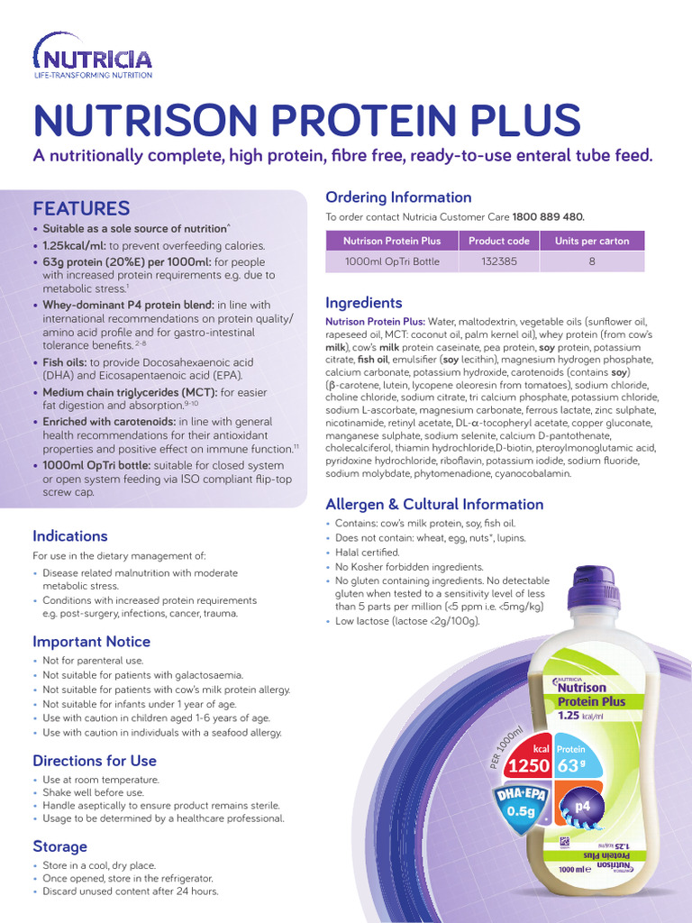 Nutrison Protein Plus Enteral Feed | PDF | Milk | Fish Oil