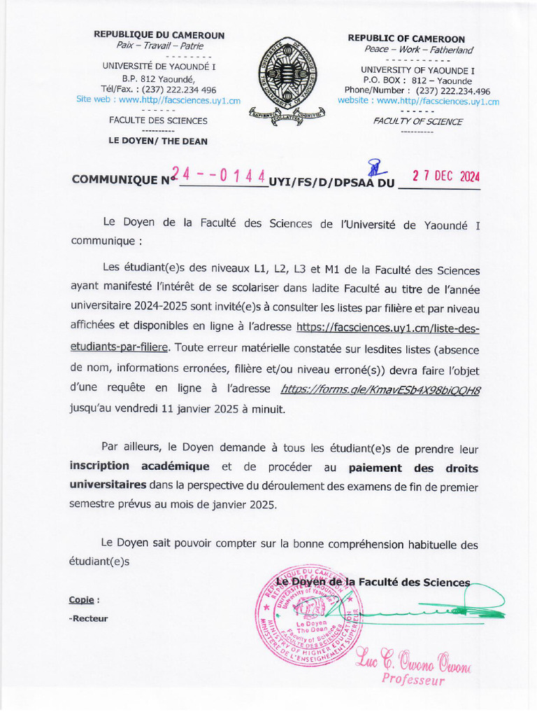 Communiqu Listedestudiants | PDF