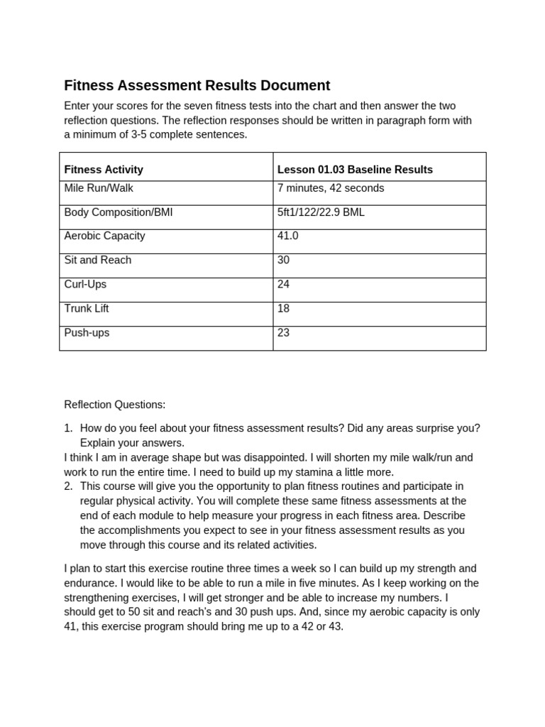 Fitness Assessment Results | PDF