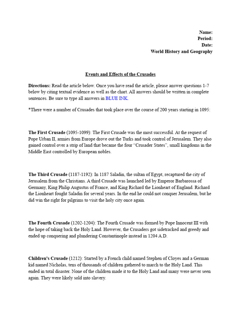 Causes and Effects of the Crusades | PDF | Crusades | Middle Ages