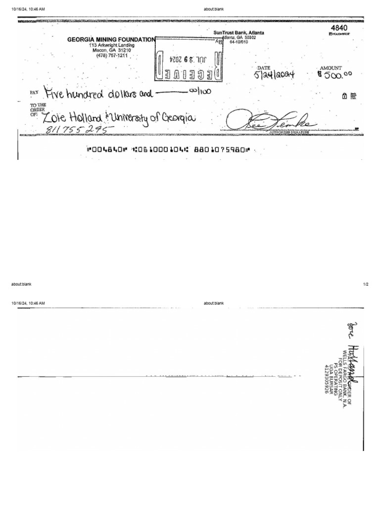 Zoie Holland Scholarship Check | PDF
