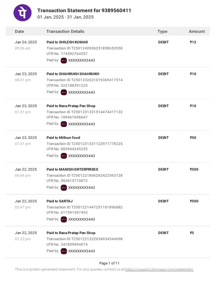 PhonePe Statement Jan2025 Jan2025 | PDF | Debit Card | Business