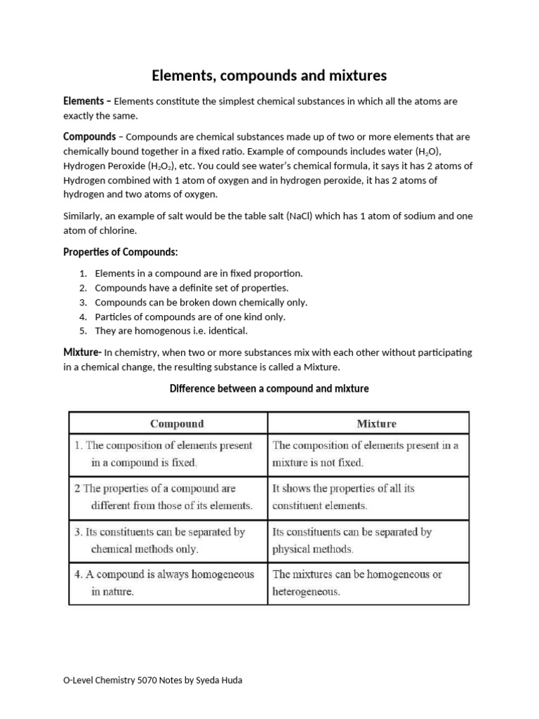 Elements, Compounds, and Mixtures Explained | PDF