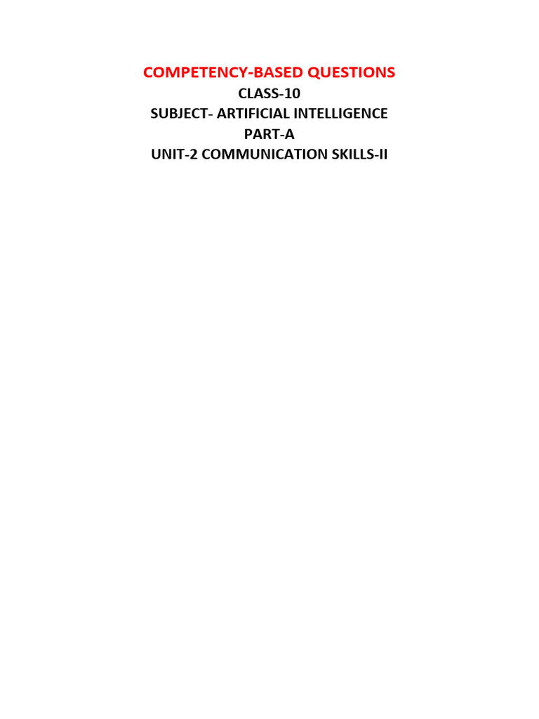 417 Class 10 Competency Based Question Artificial Intelligence Chap-2 (2024-25) | PDF ...