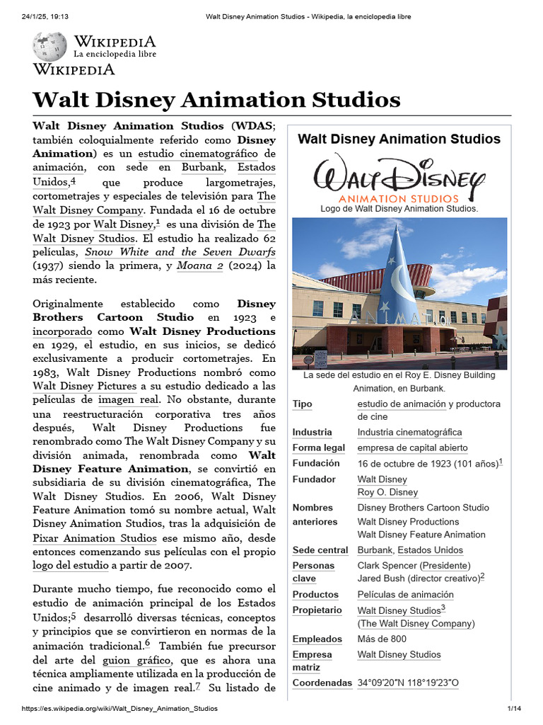 Walt Disney Animation Studios - Wikipedia, La Enciclopedia Libre | PDF ...