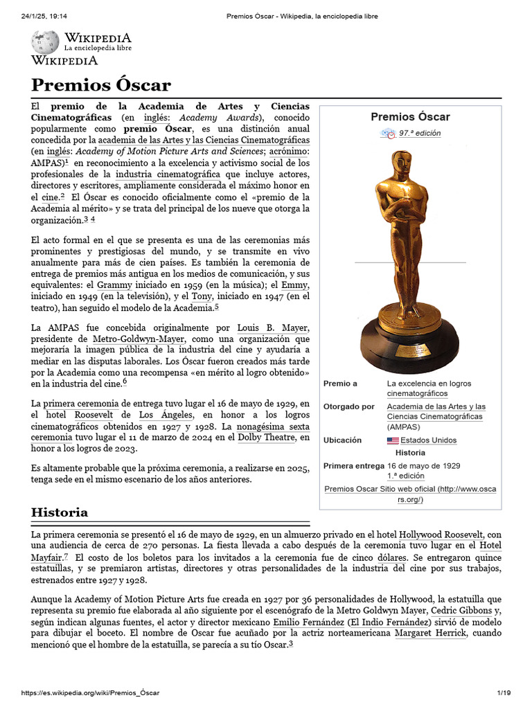 Historia y Significado de los Premios Óscar | PDF | premios de la Academia