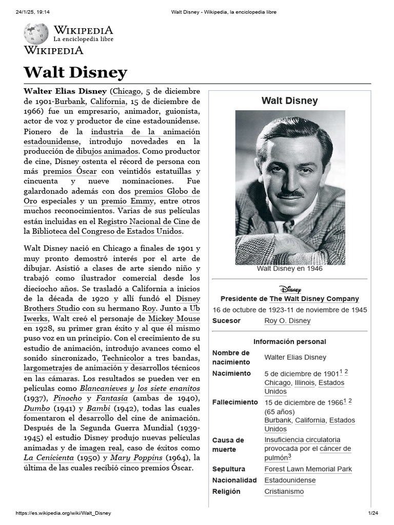 Walt Disney: Pionero de la Animación | PDF | Walt Disney | La compañía ...