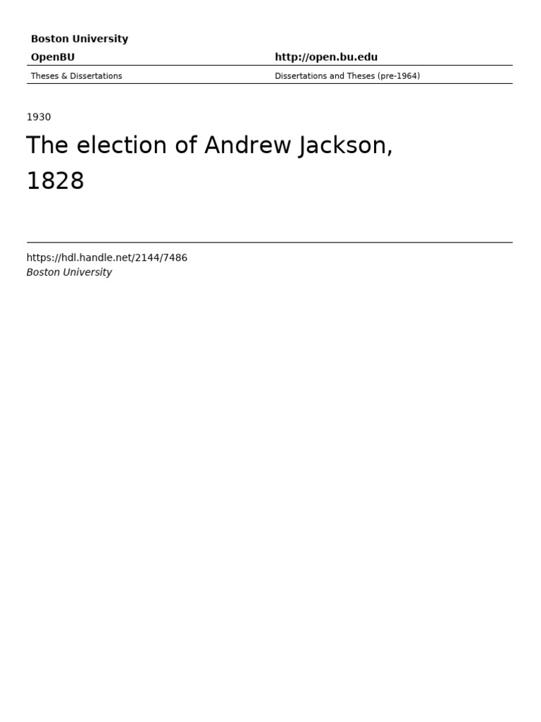 Election of Adrew | PDF | Andrew Jackson | Politics Of The United States