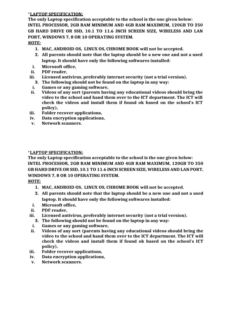School Laptop Requirements Guide | PDF