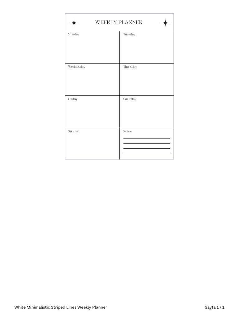 White Minimalistic Striped Lines Weekly Planner | PDF