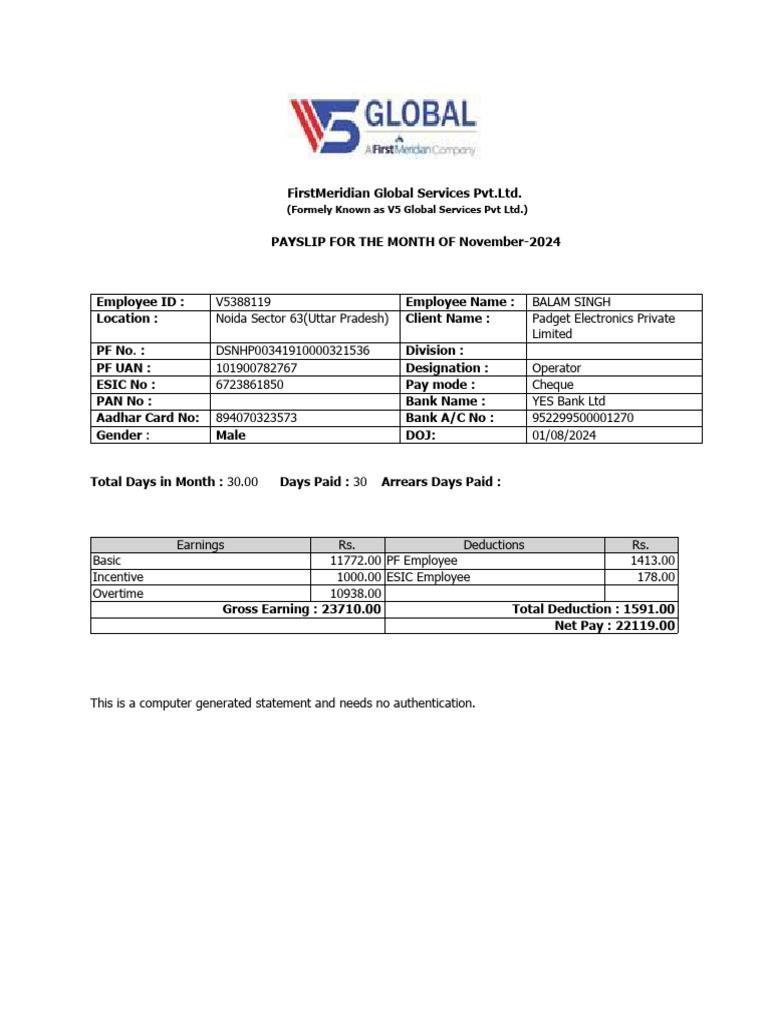 Formely Known As V5 Global Services PVT Ltd. | PDF