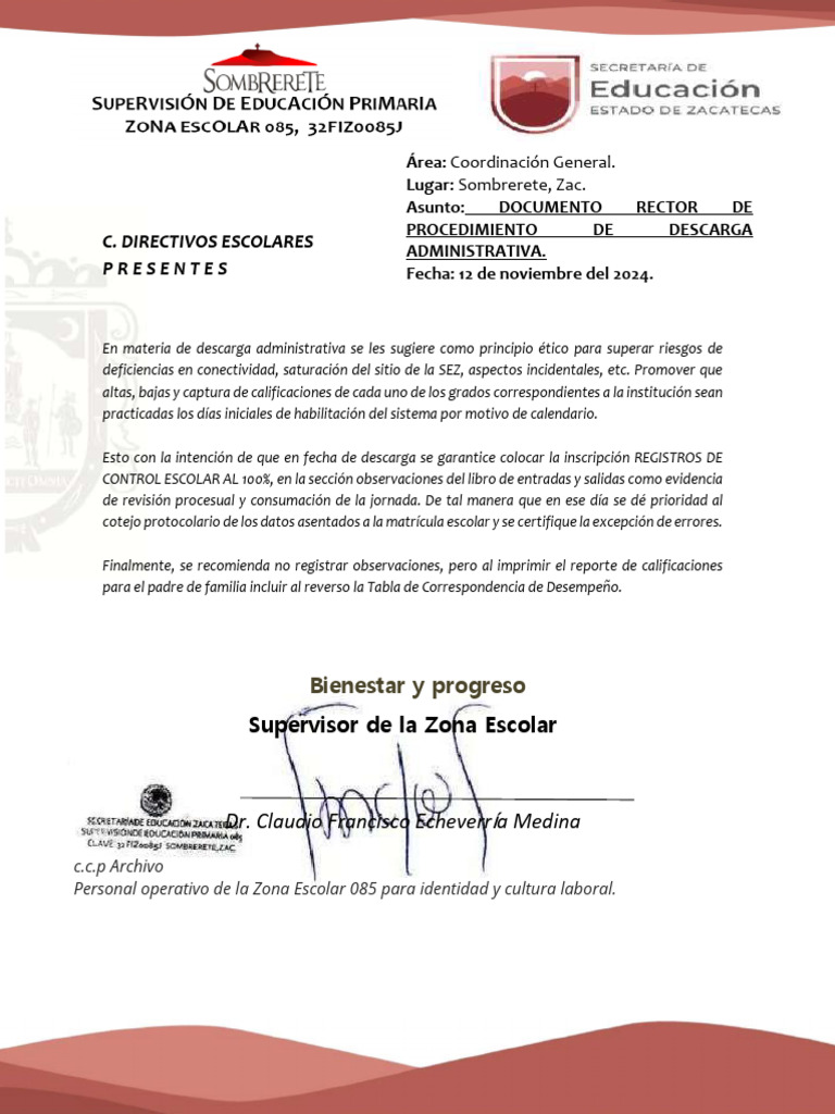 Descarga Administrativa Documento Rector | PDF