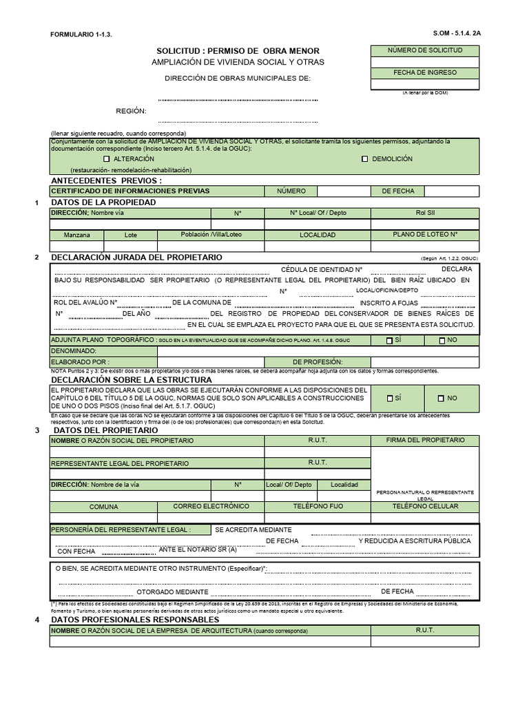 1 1.3. Solicitud Obra Menor Ampliacion de Vivienda Social y Otras. KARINA IBARRA | PDF