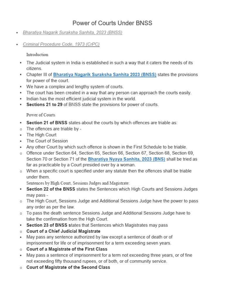 Power of Courts and Constitution of Courts BNSS | PDF | Magistrate | Judge