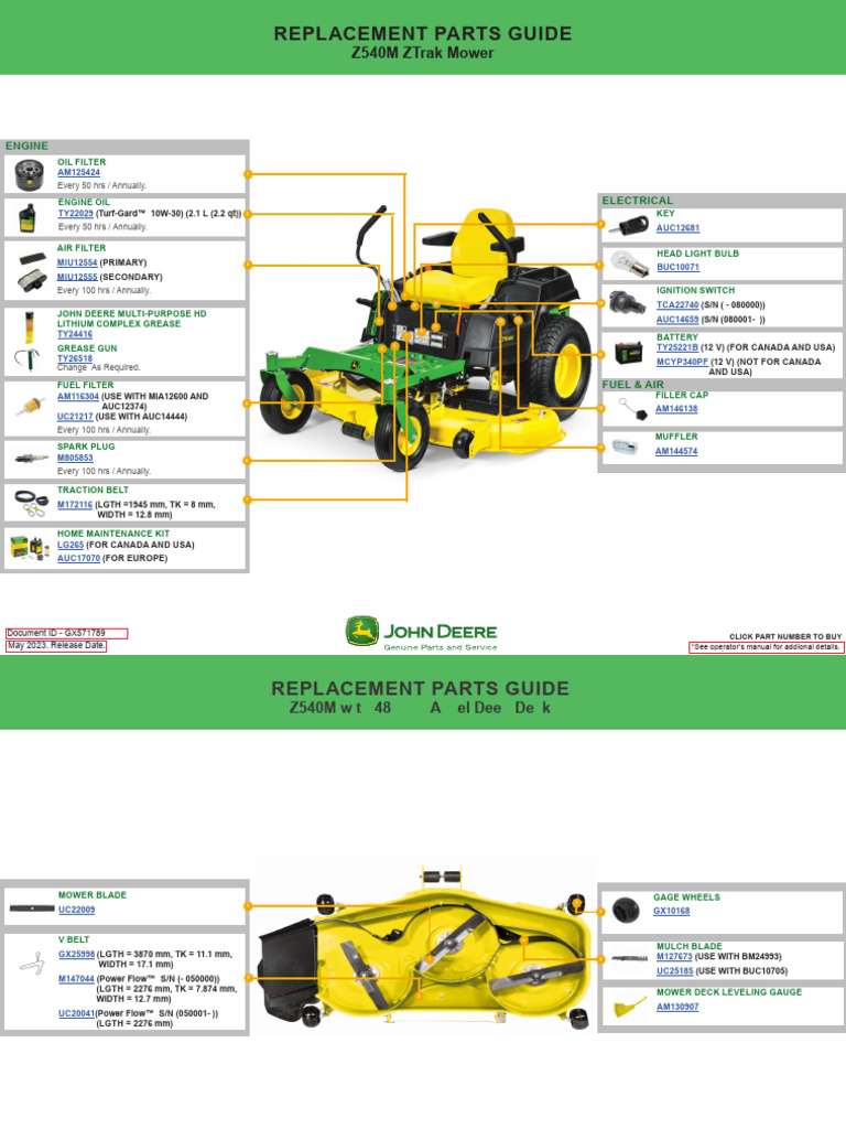 JOHN DEERE Z540M ZTrak FILTROS | PDF | Vehicle Technology | Motor Vehicle