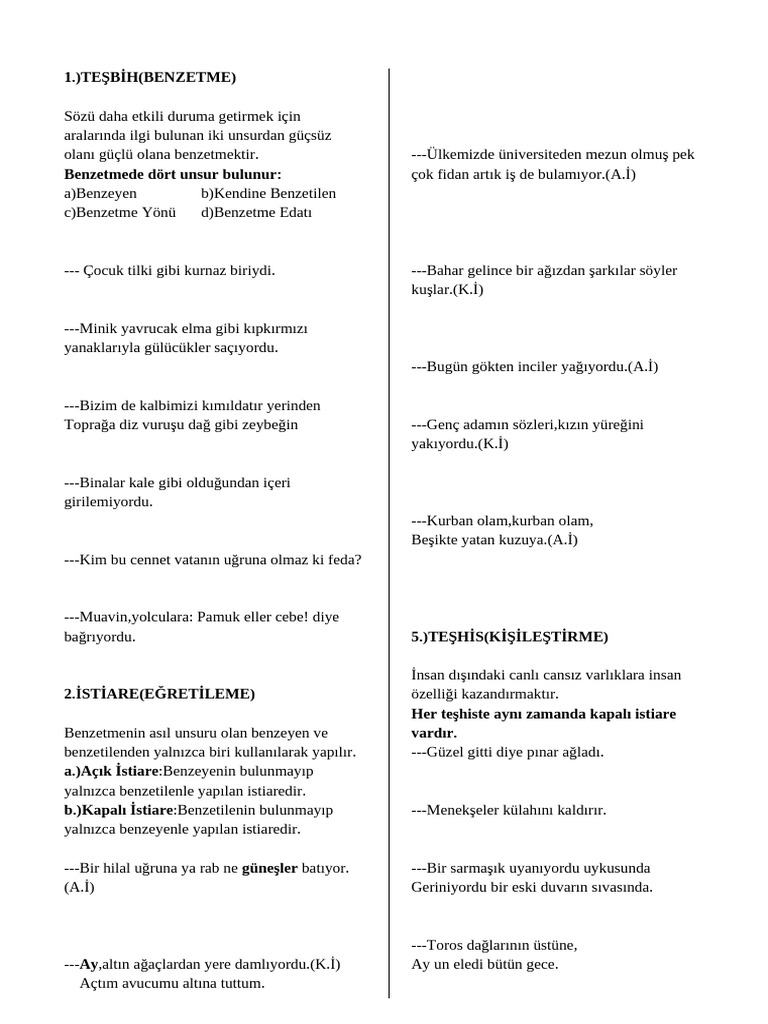 Edebi̇ Sanatlar Not- 2024 | PDF