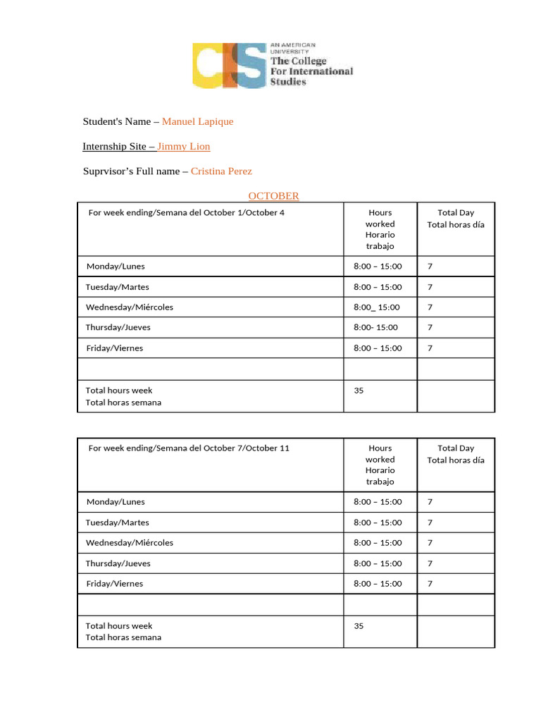 TIMESHEET. OCT.2024 CIS (1) | PDF