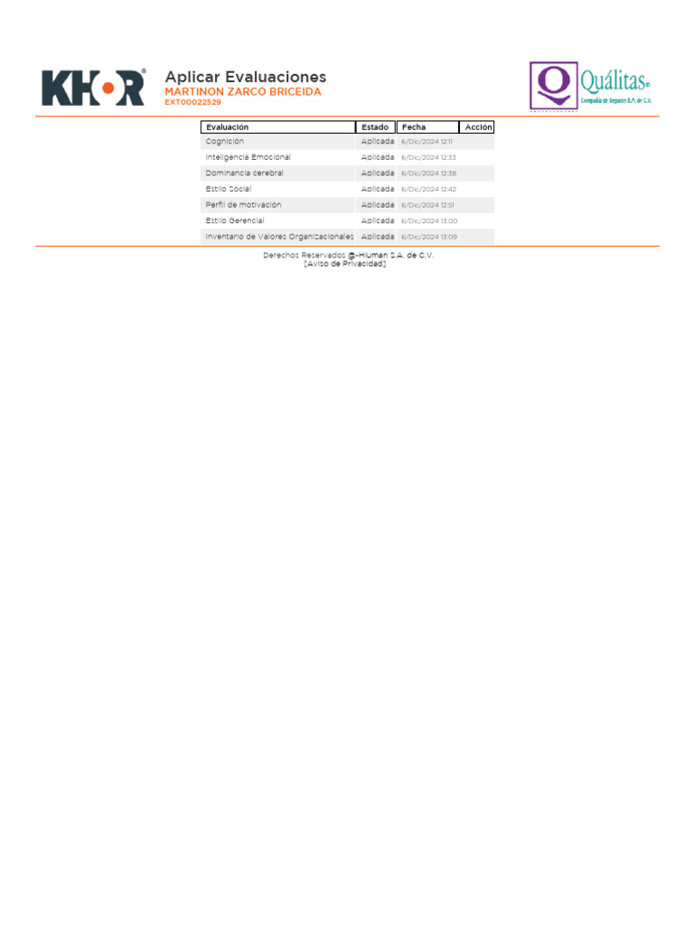 Evaluaciones Completadas 6/Dic/2024 | PDF
