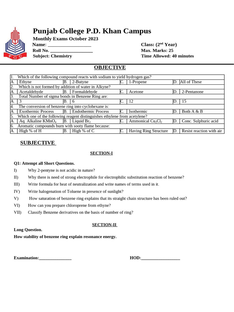 2nd Year 25 Marks PGC Test | PDF