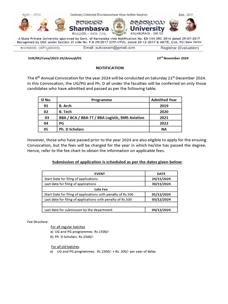 Convocation Notification Nov 2024 | PDF | Doctor Of Philosophy