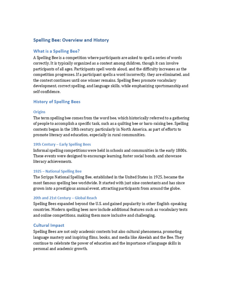 Spelling Bee History | PDF