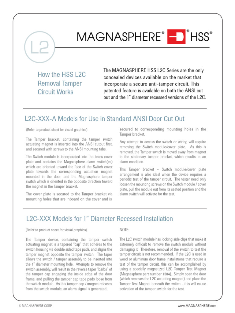 MAGNASPHERE HSS L2C Removal Tamper 1 | PDF | Switch | Manufactured Goods