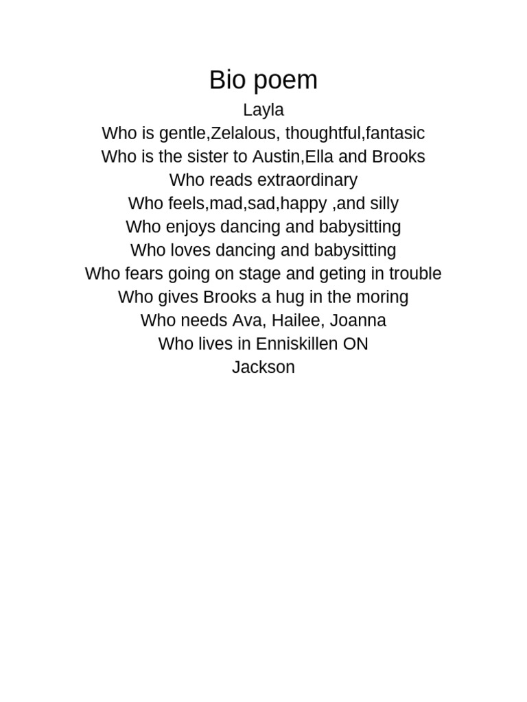 Bio Poem Layla | PDF