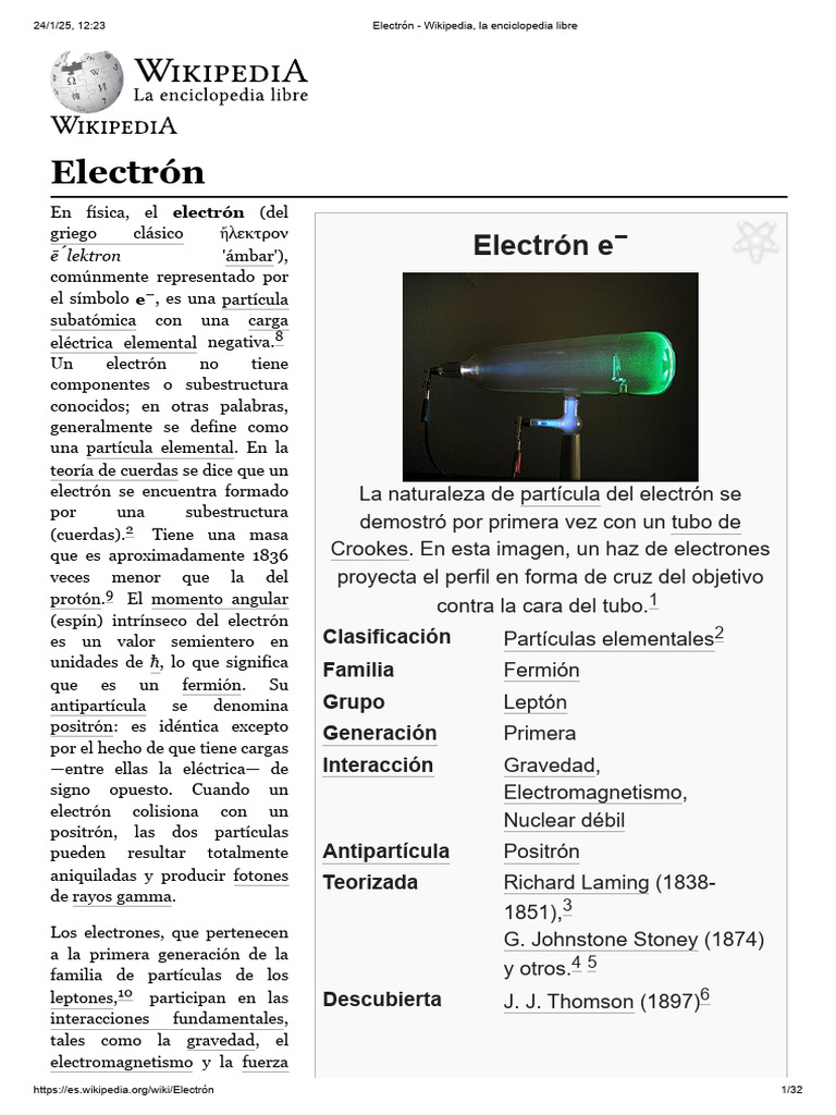 Electrón - Wikipedia, la enciclopedia libre | PDF | Electrón | Partículas fisicas