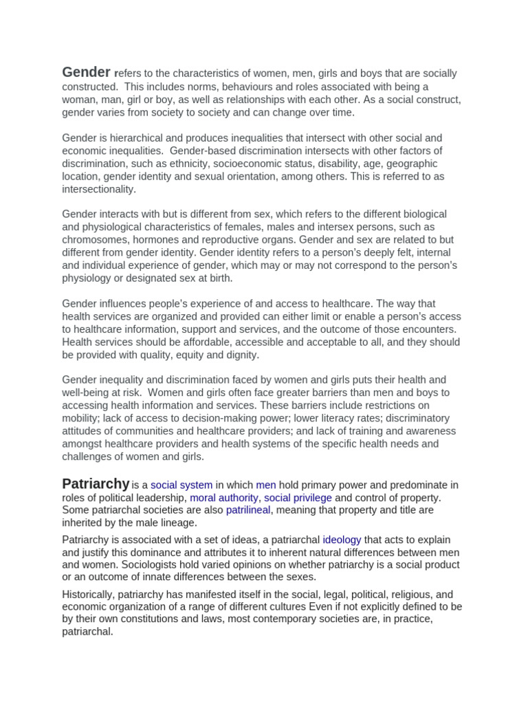 Gender Refers To The Characteristics of Women | PDF | Gender | Gender ...