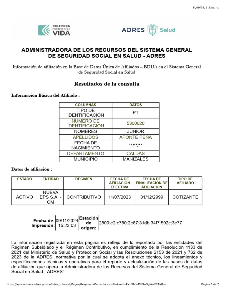 Junior Aponte Pena Eps | PDF