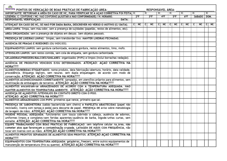 Check List Interno Boas Práticas de Fabricação | PDF