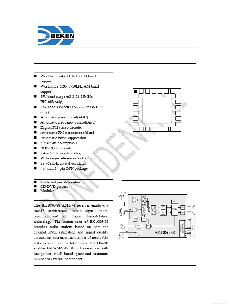 BK1088 Beken | PDF | Frequency Modulation | Information And ...