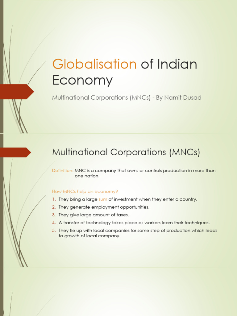 Globalisation of Indian Economy 10 | PDF | Multinational Corporation | Economies
