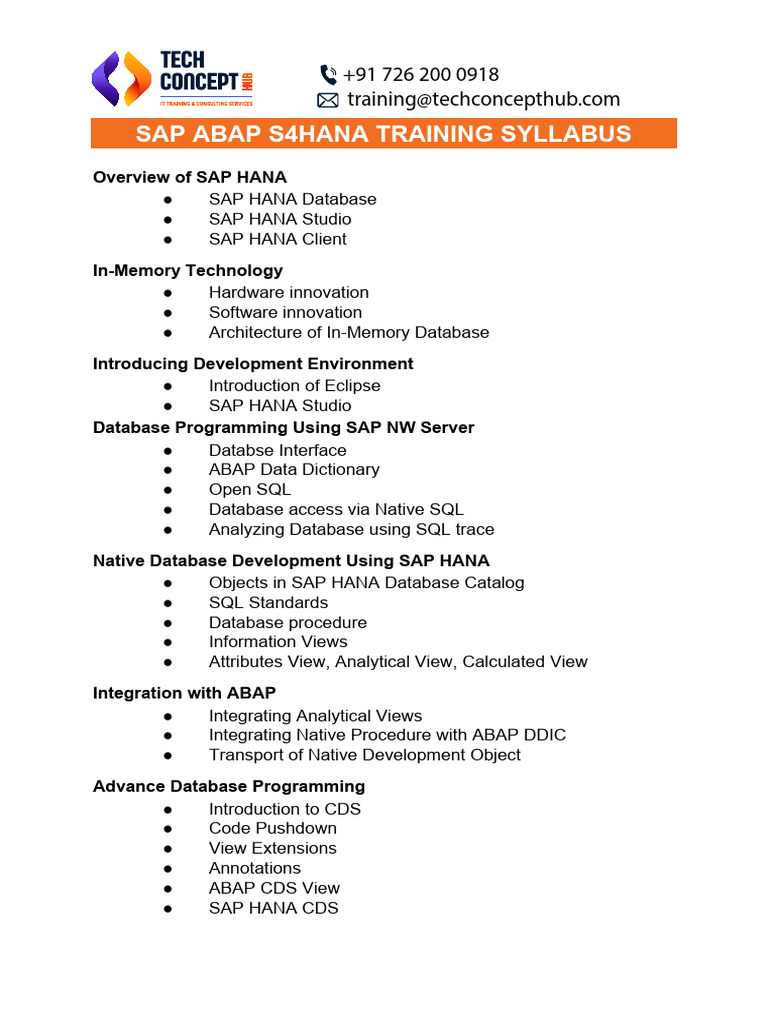 Sap Abap S4hana Training Syllabus | PDF