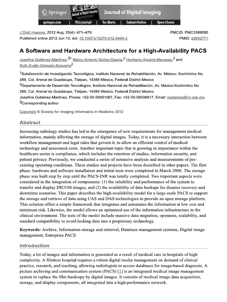 Architecture for a High-Availability PACS | PDF