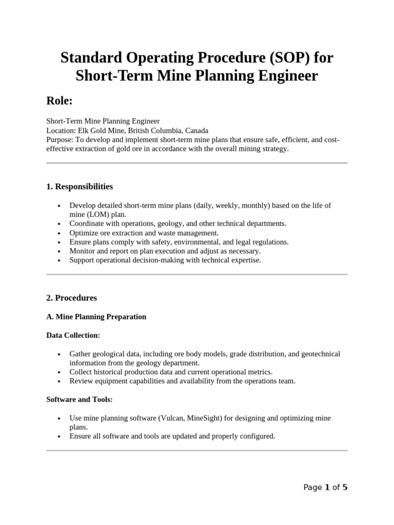 Short-Term Mine Planning SOP | PDF | Mining | Regulatory Compliance