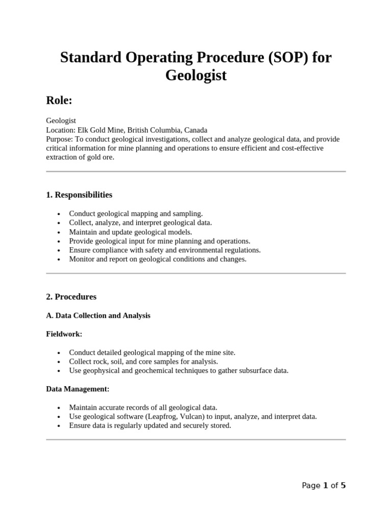 Geologist - Standard Operating Procedure (SOP) | PDF | Geology ...